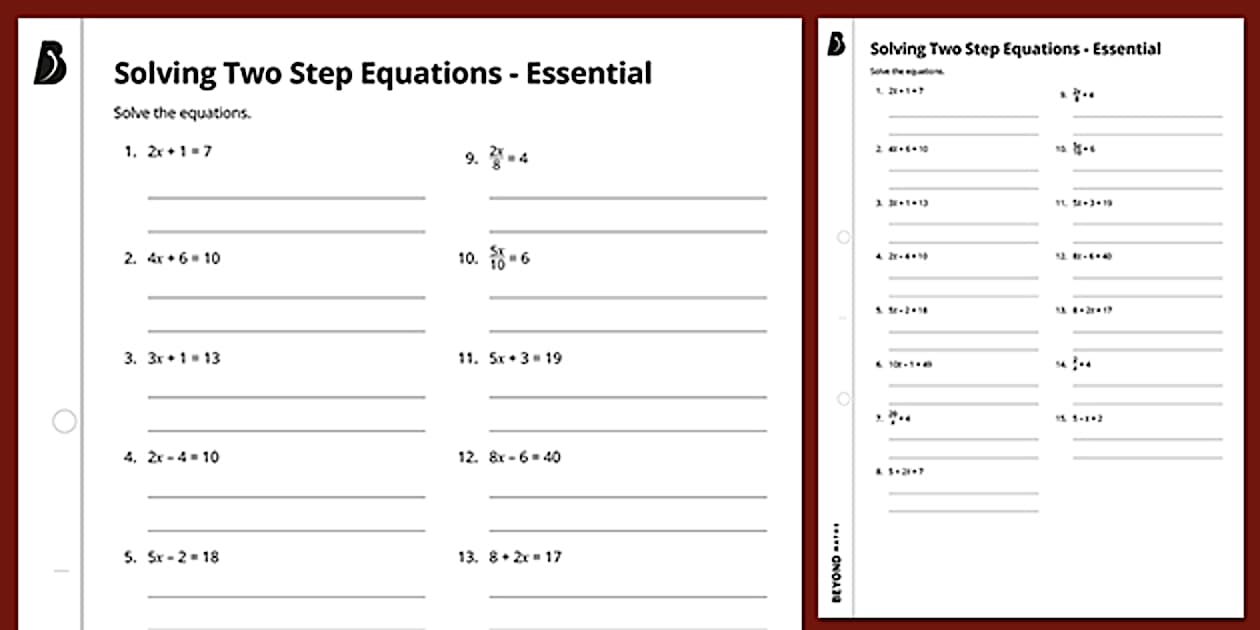 👉 Solving Two Step Equations Worksheets - Essential | KS3 Maths