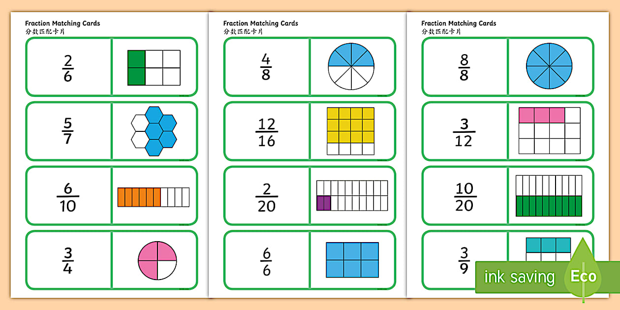 Fractions Matching Cards English/Mandarin Chinese - Fractions Matching ...