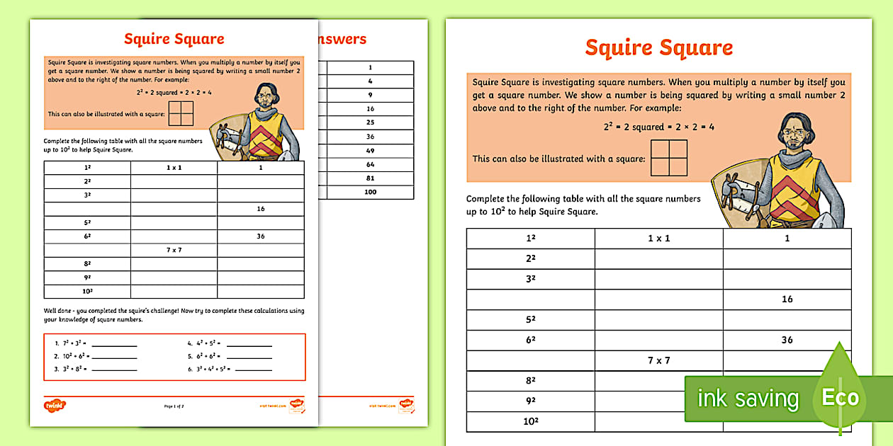 Black and White Square Numbers Worksheet for Home - Twinkl