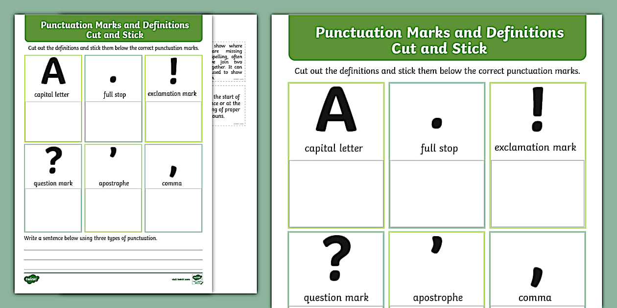 Punctuation Marks and Definitions Cut and Stick Activity