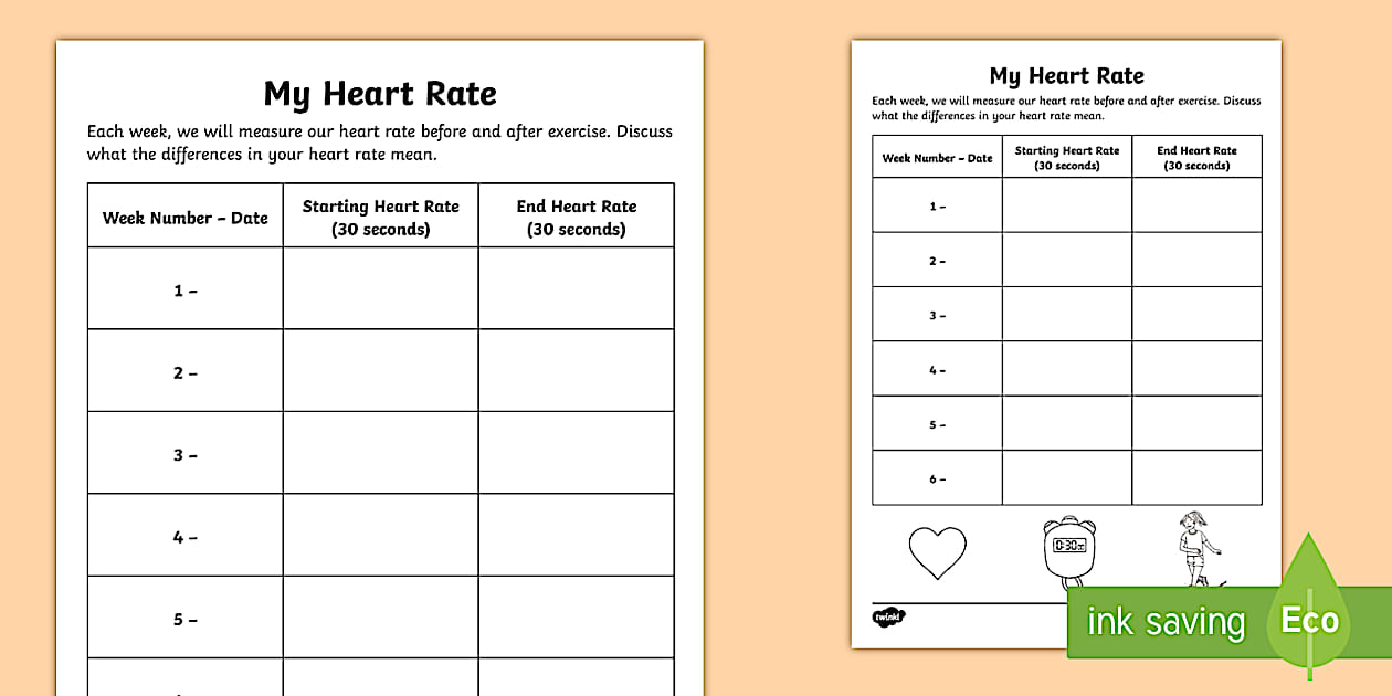Heart Rate Recording Worksheet (teacher made) - Twinkl