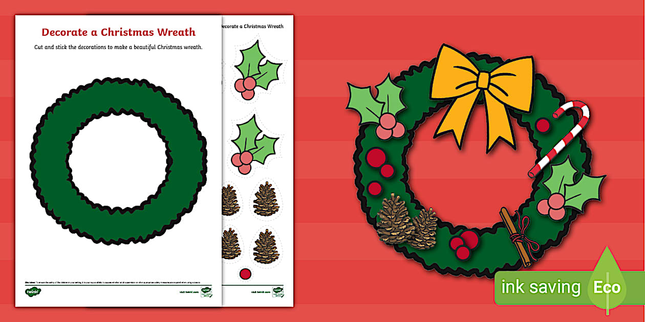 Decorate a Christmas Wreath Cut and Stick Activity