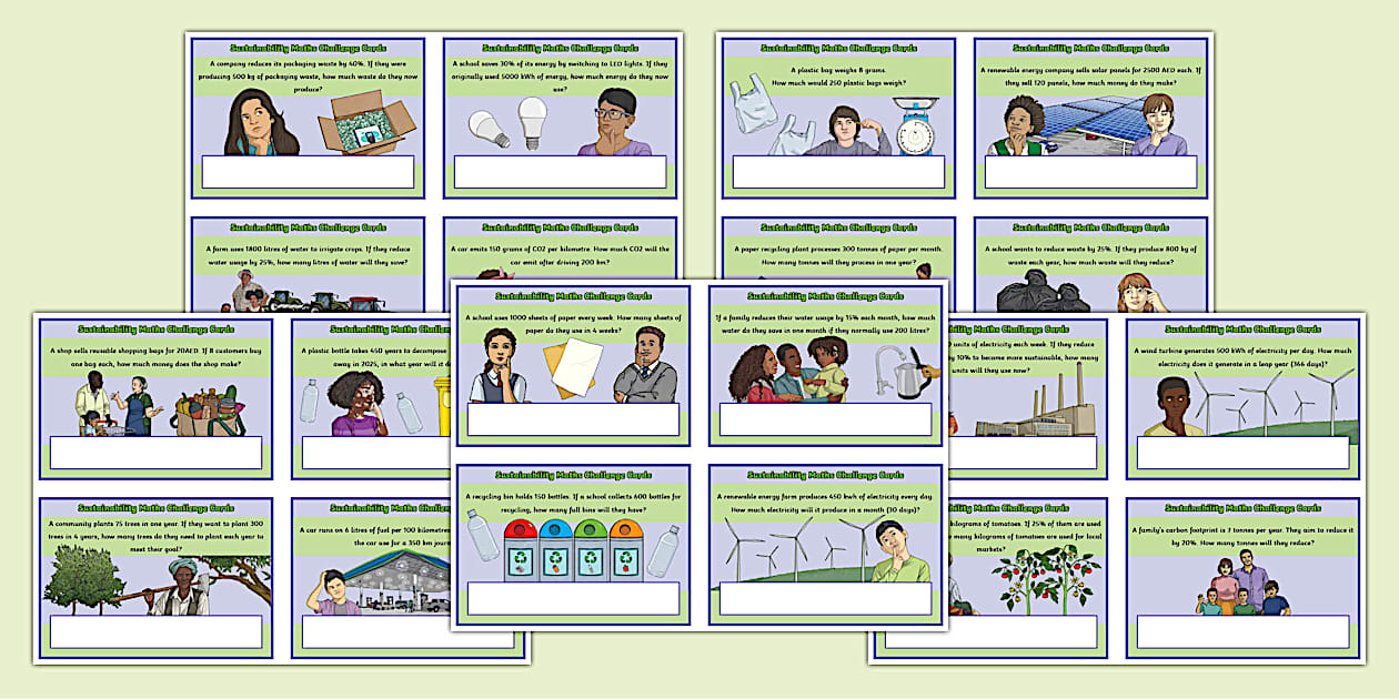 UAE Sustainability Quiz Maths Challenge Cards | Twinkl | KS2