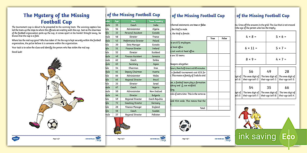 3-4 The Mystery of the Missing Football Cup Maths Mystery Game