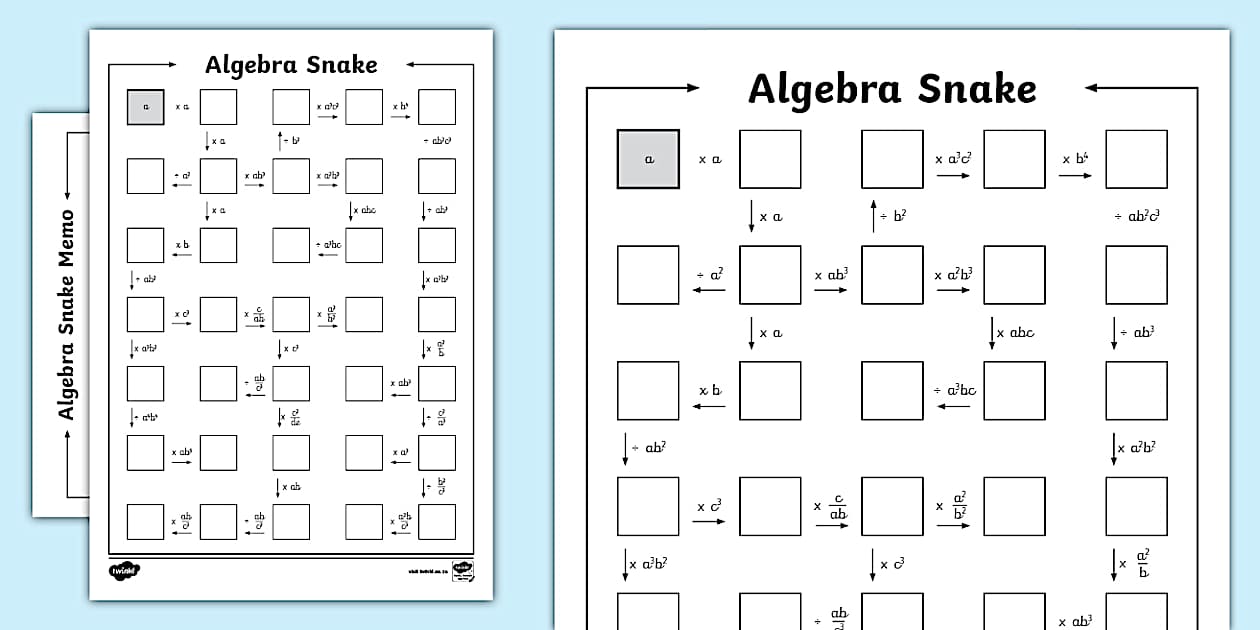Algebra Snake Activity Sheet (teacher made) - Twinkl