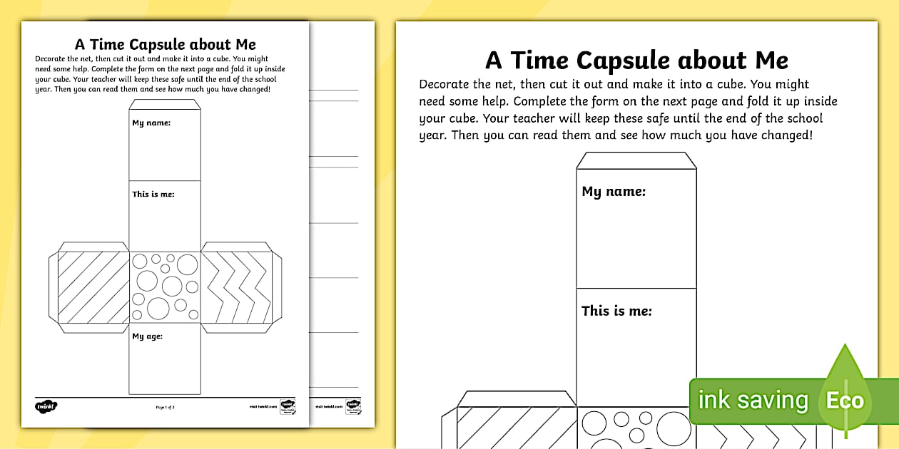 KS1 A Time Capsule about Me Worksheet / Worksheet - Twinkl