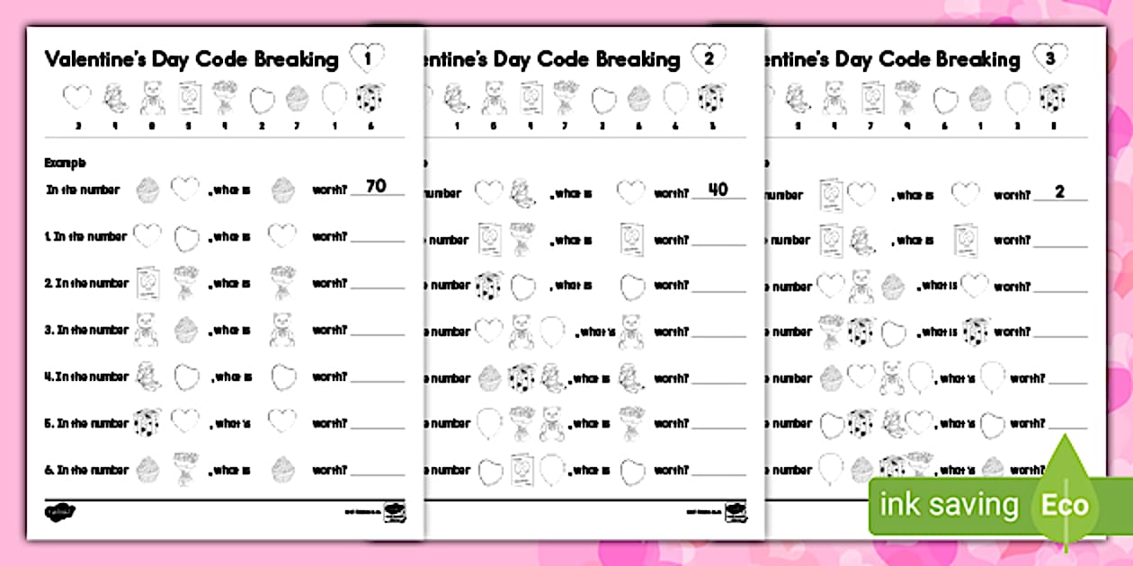 Valentine’s Code Breaking Worksheet for Kids | Twinkl