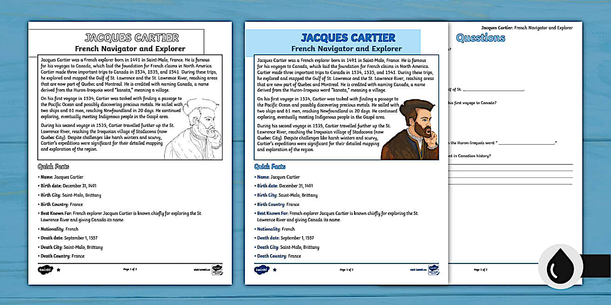 Jacques Cartier Facts Sheet (teacher made) - Twinkl