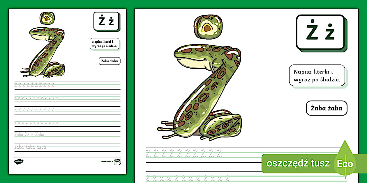 Alfabet | Pisanie po śladzie | Ż ż | Żaba (teacher made)
