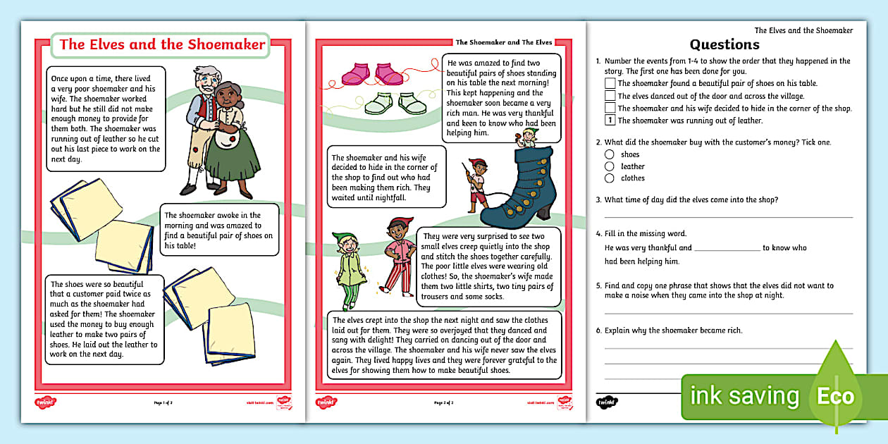 KS1 The Elves and the Shoemaker Story