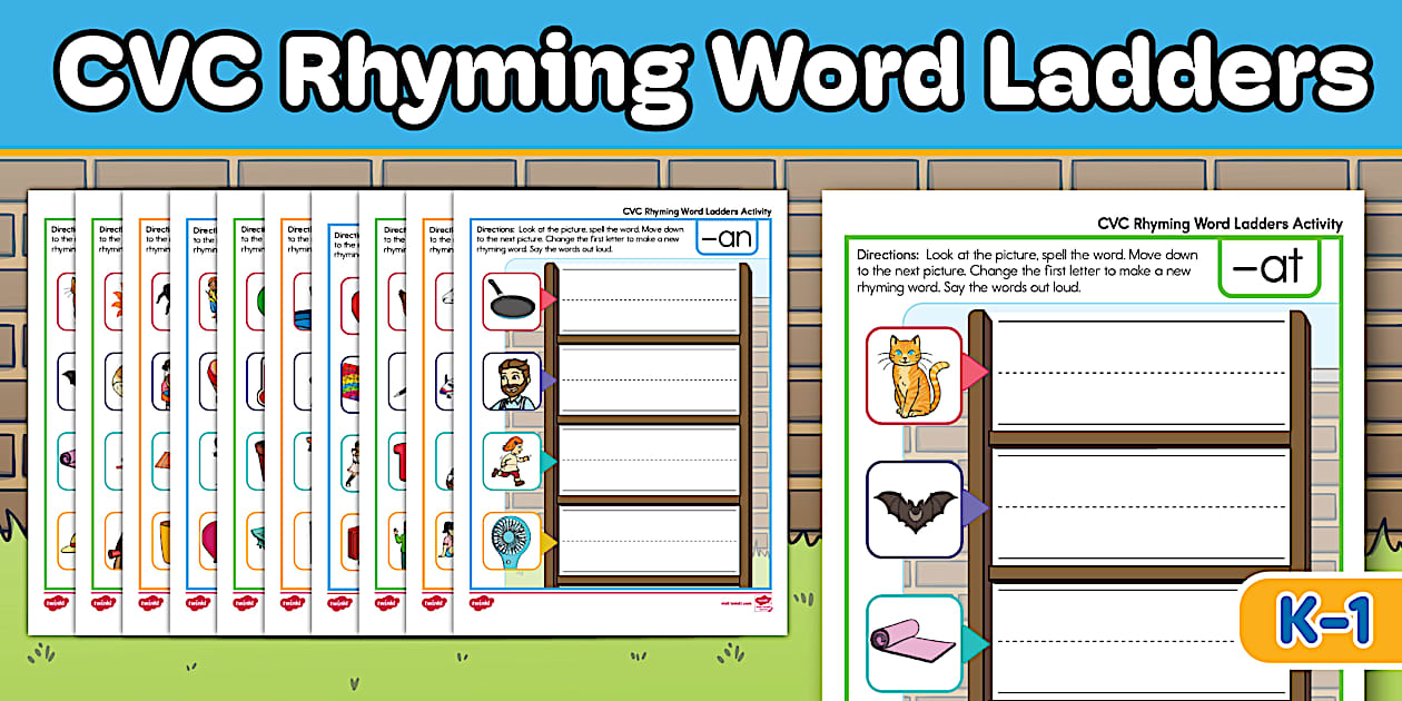CVC Rhyming Word Ladders Activity for K-1st Grade