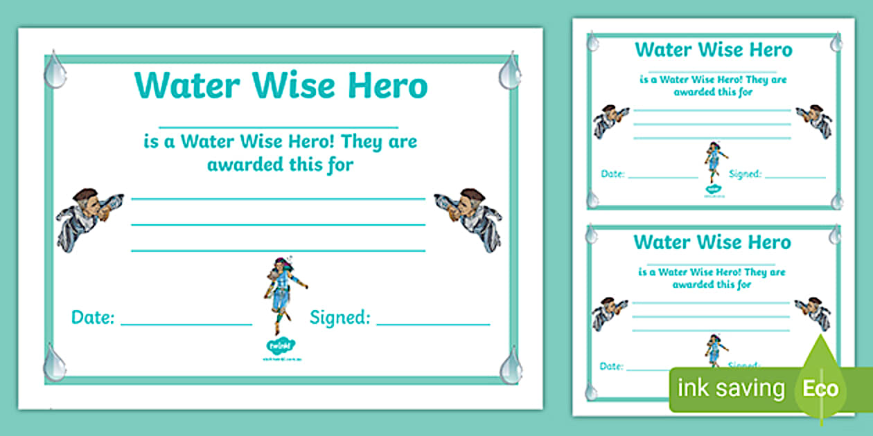 TAS Water Wise Certificates (teacher made) - Twinkl