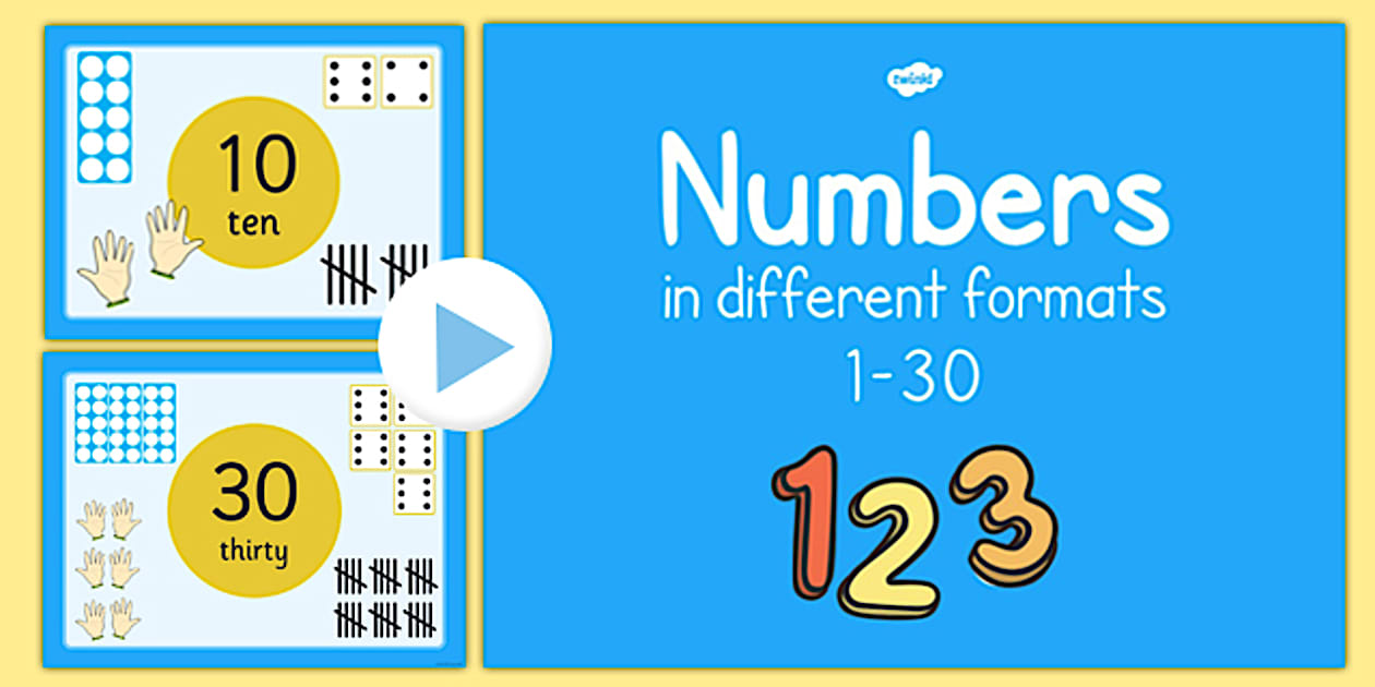 Numbers 1-30 in Different Formats Presentation - Twinkl