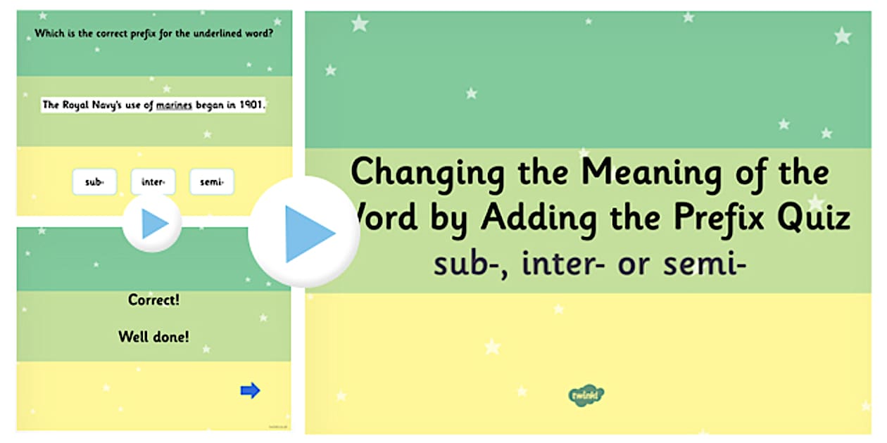 'inter-', 'semi-' 'sub-' Prefix Words - SPaG PowerPoint Quiz