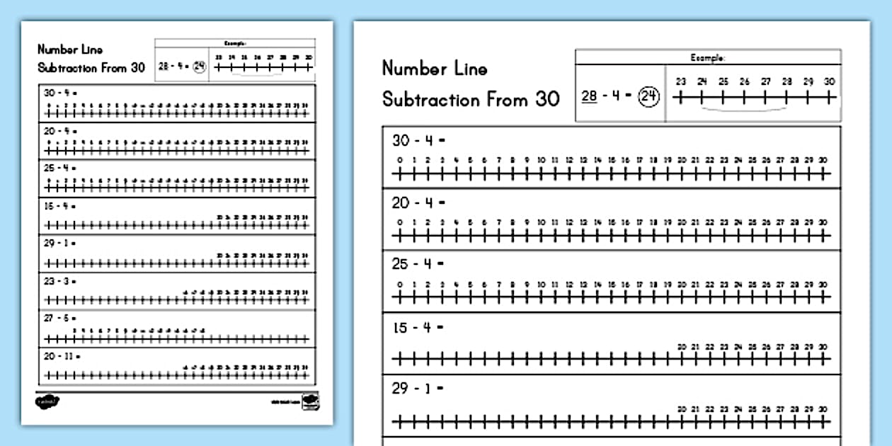 Number Line Subtraction From 30 Worksheet (Teacher-Made)