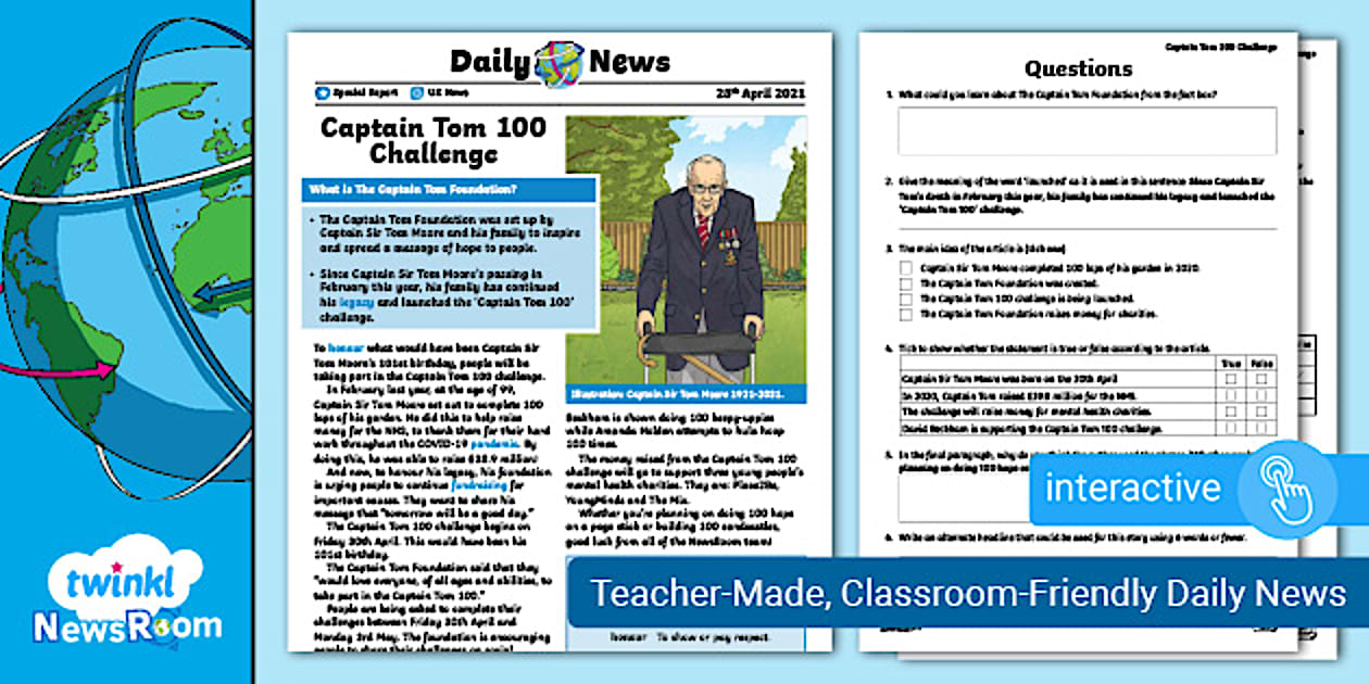 News Story for Children Aged 9-11: Captain Tom 100 Challenge