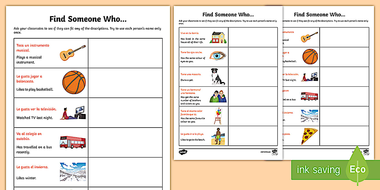 Find Someone Who Worksheet / Worksheet Spanish - Twinkl