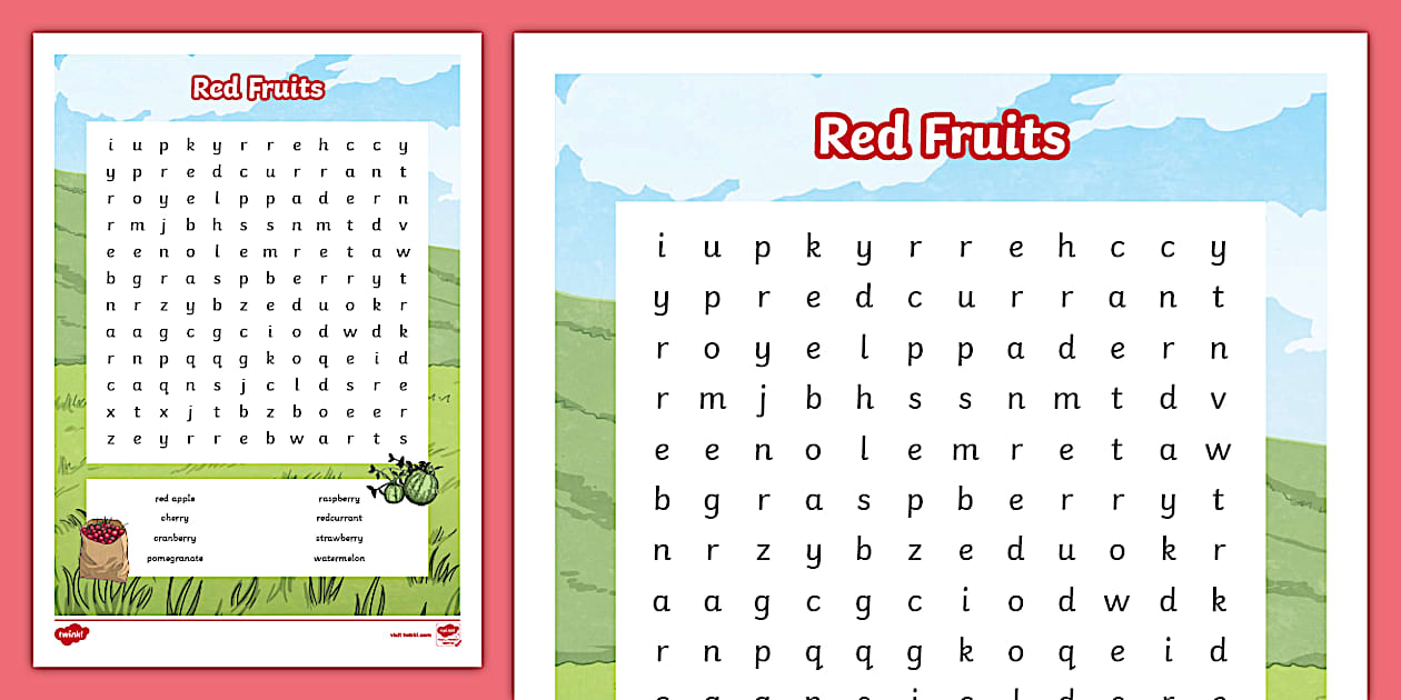 Red Fruits Word Search (teacher made) - Twinkl