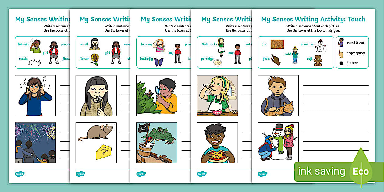 Black and White All About Me Early Writing Activities: My Senses