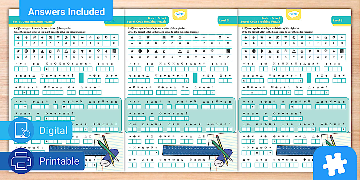 Fun Back to School Secret Code Breaking Puzzle Pack - AL
