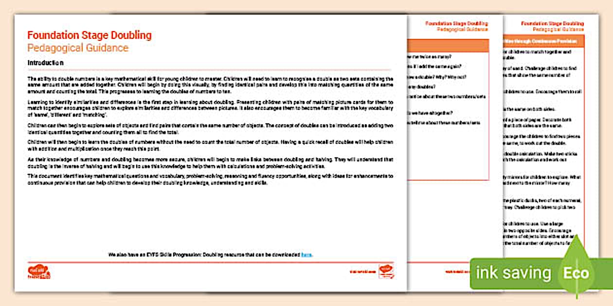 Kindergarten Maths Pedagogical Guidance: Doubling - Twinkl