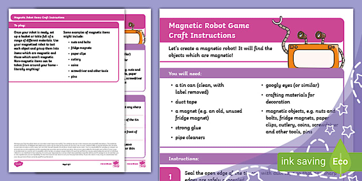 Magnetic Robot Game Craft Instructions (teacher made)