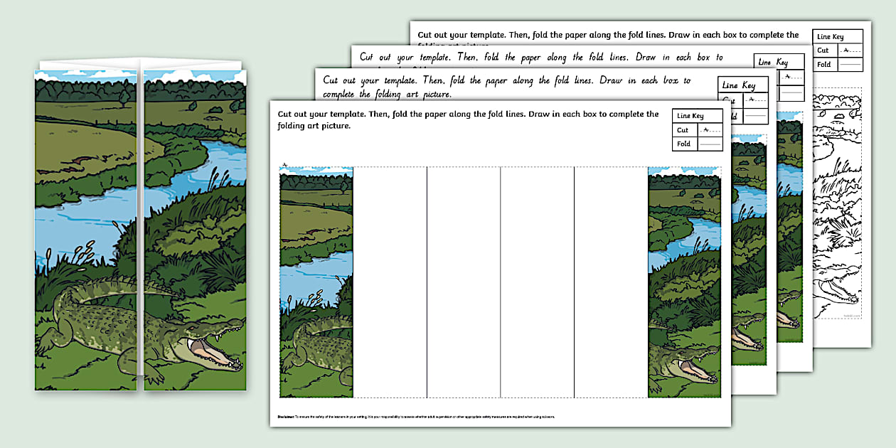 Crocodile Folding Art Template (teacher made) - Twinkl