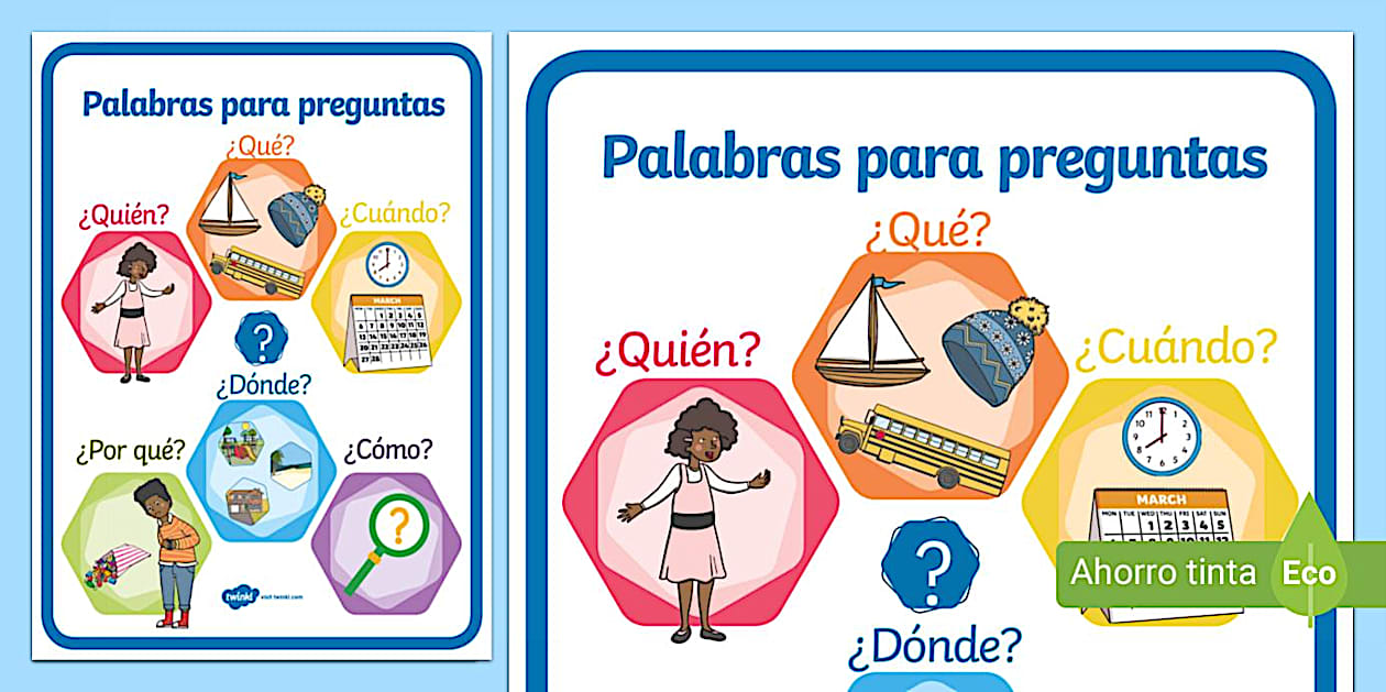 Cartel de palabras interrogativas para el jardín de infancia- Guía de ...