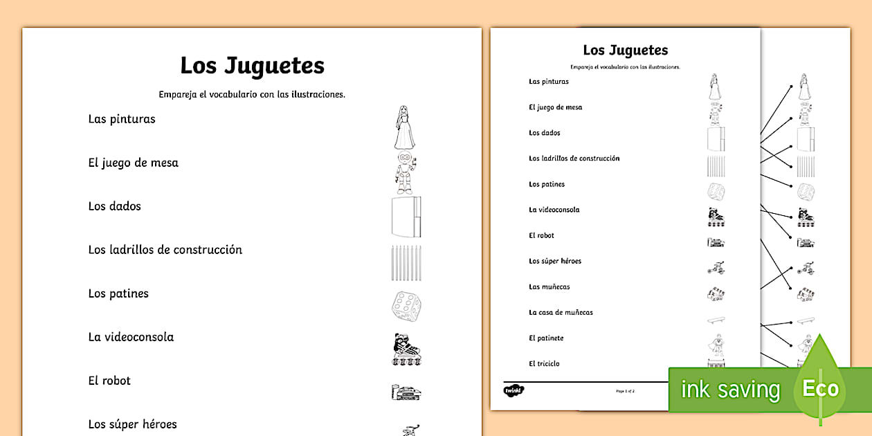 Toys Word and Picture Matching Worksheet / Worksheet