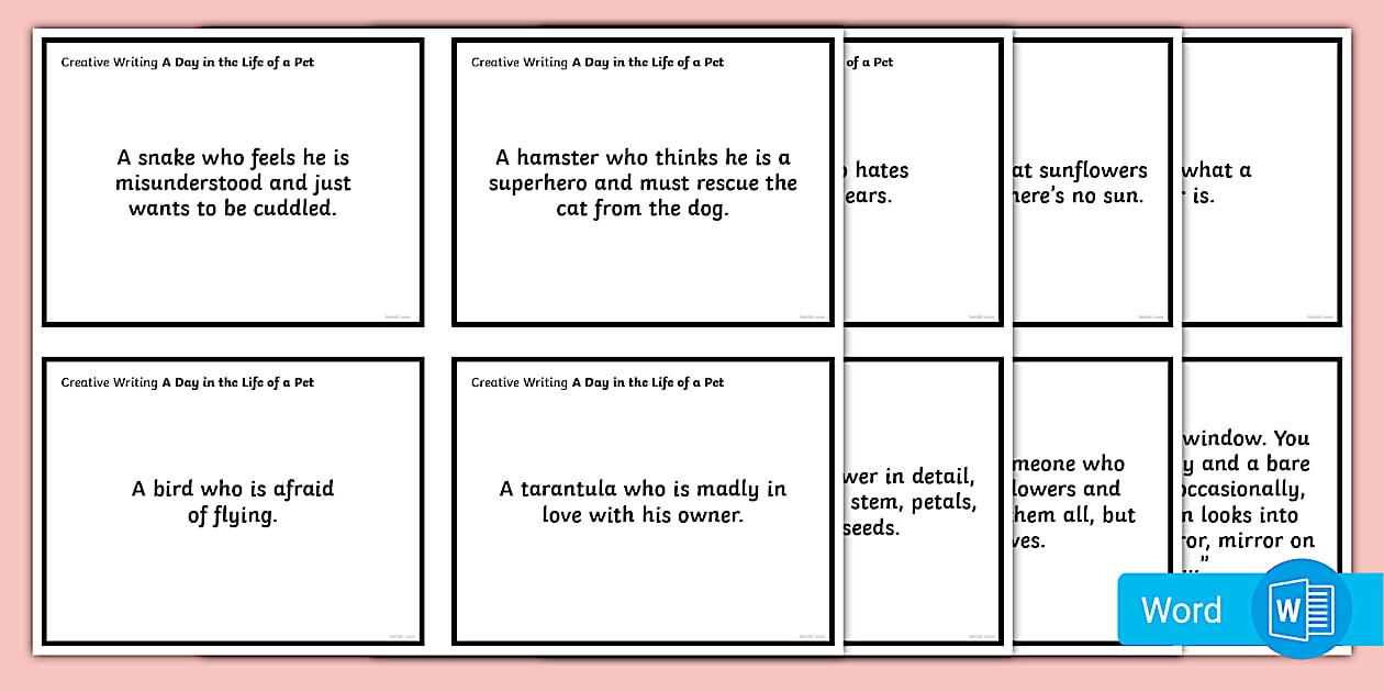 Editable Creative Writing Challenge Cards for 6th-8th Gr