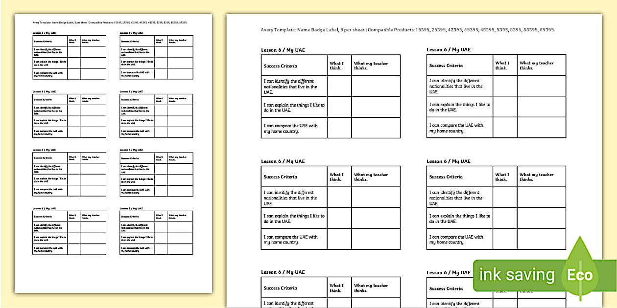 Success Criteria - Lesson 6 - My UAE