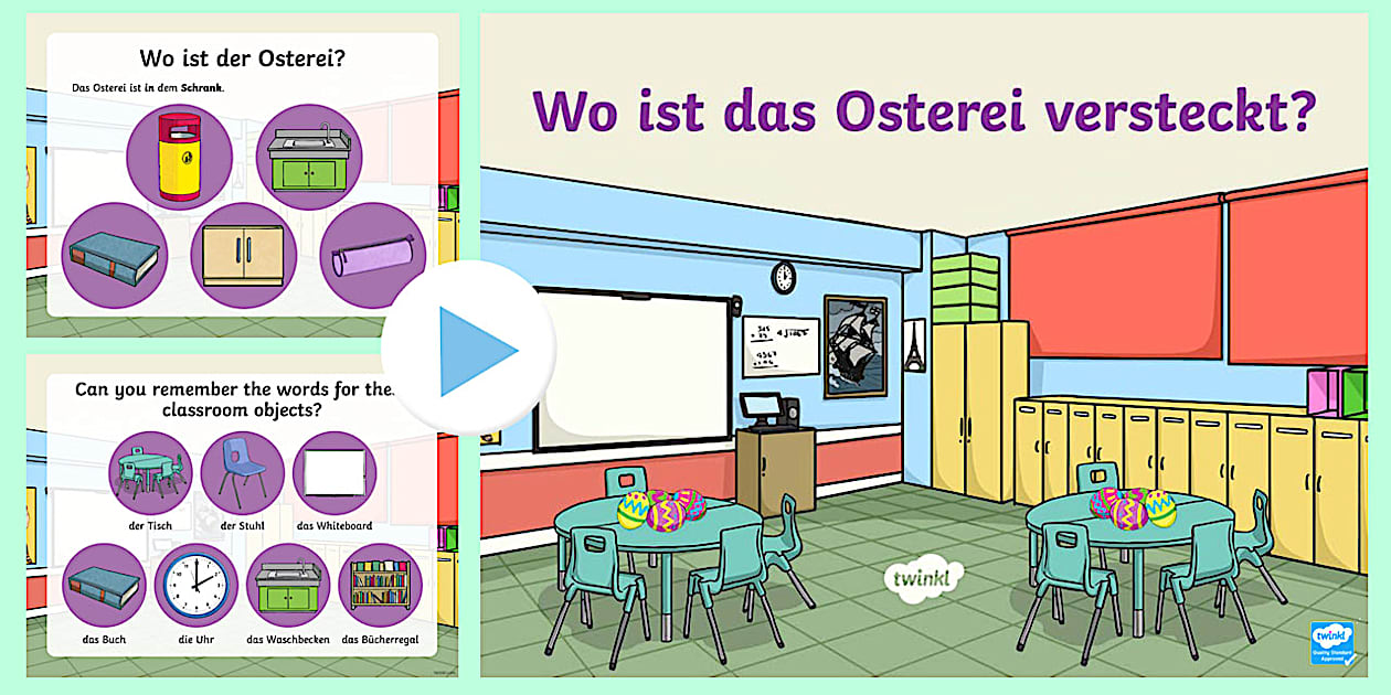Classroom Vocabulary Easter Egg Hunt PowerPoint -German