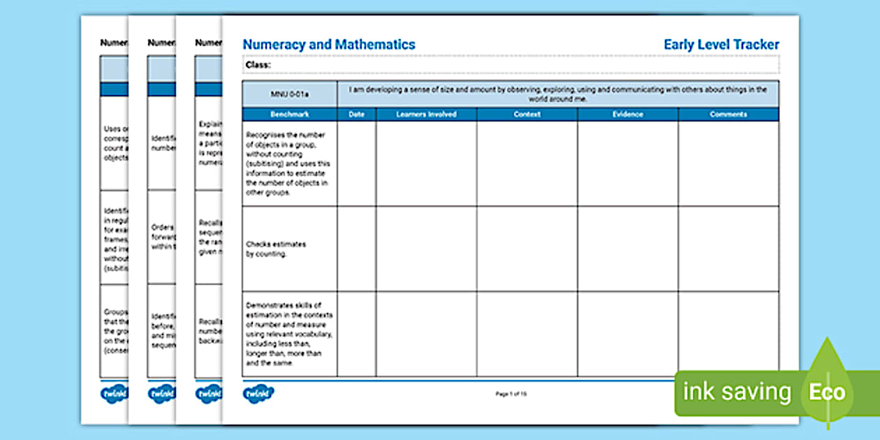 Early Level Numeracy and Mathematics Benchmarks Evidence Tracker
