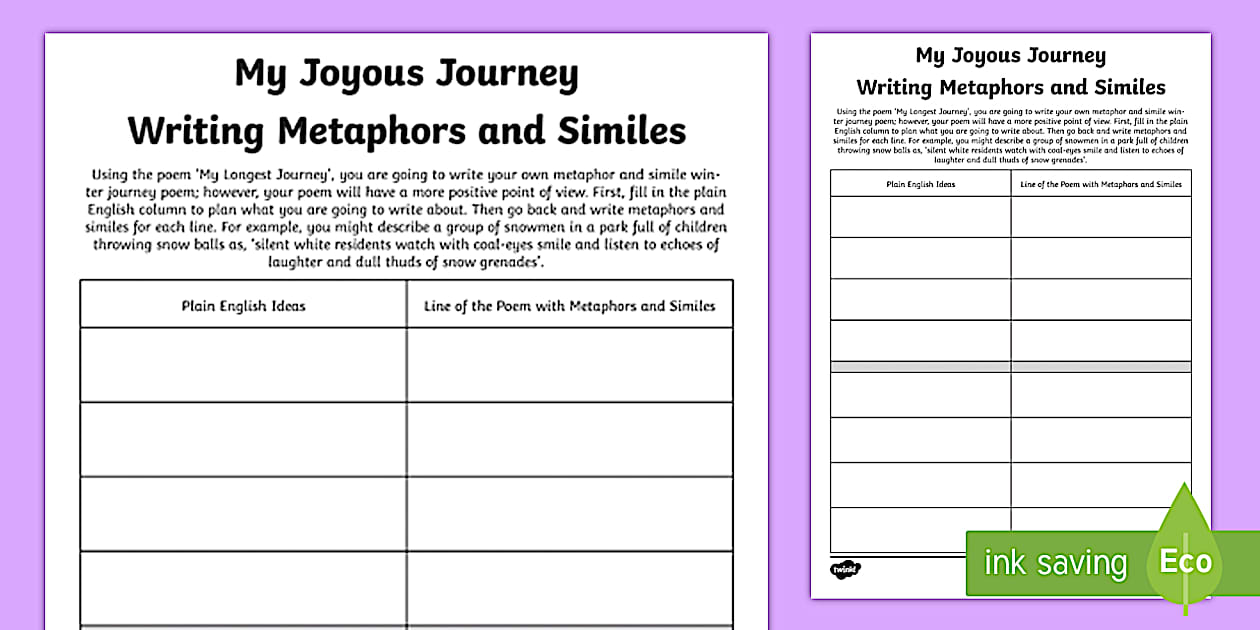 KS2 My Longest Journey Writing Metaphor and Simile Differentiated ...