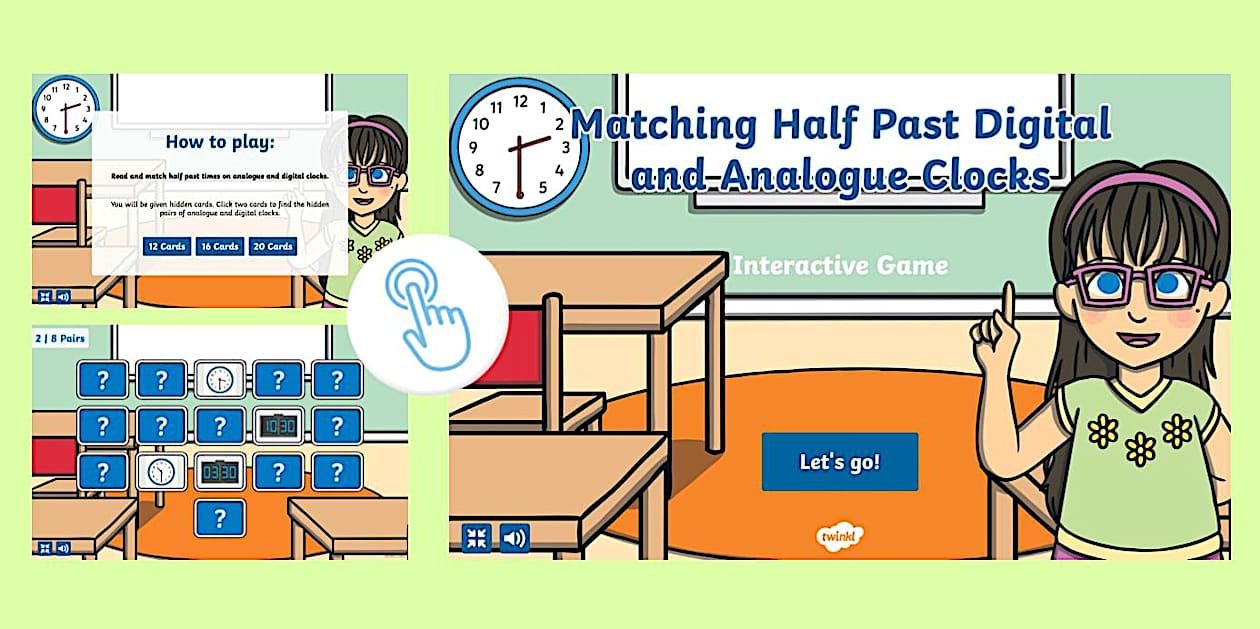 Matching Half Past Digital and Analogue Clocks Game - Twinkl