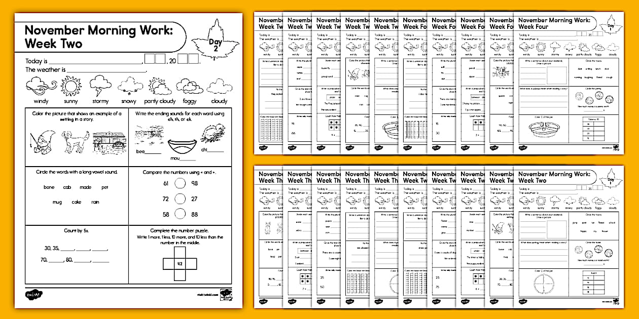 First Grade November Morning Work Bundle (teacher made)