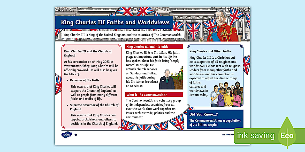 Y3/4 King Charles Faiths and Worldviews Fact File - Twinkl
