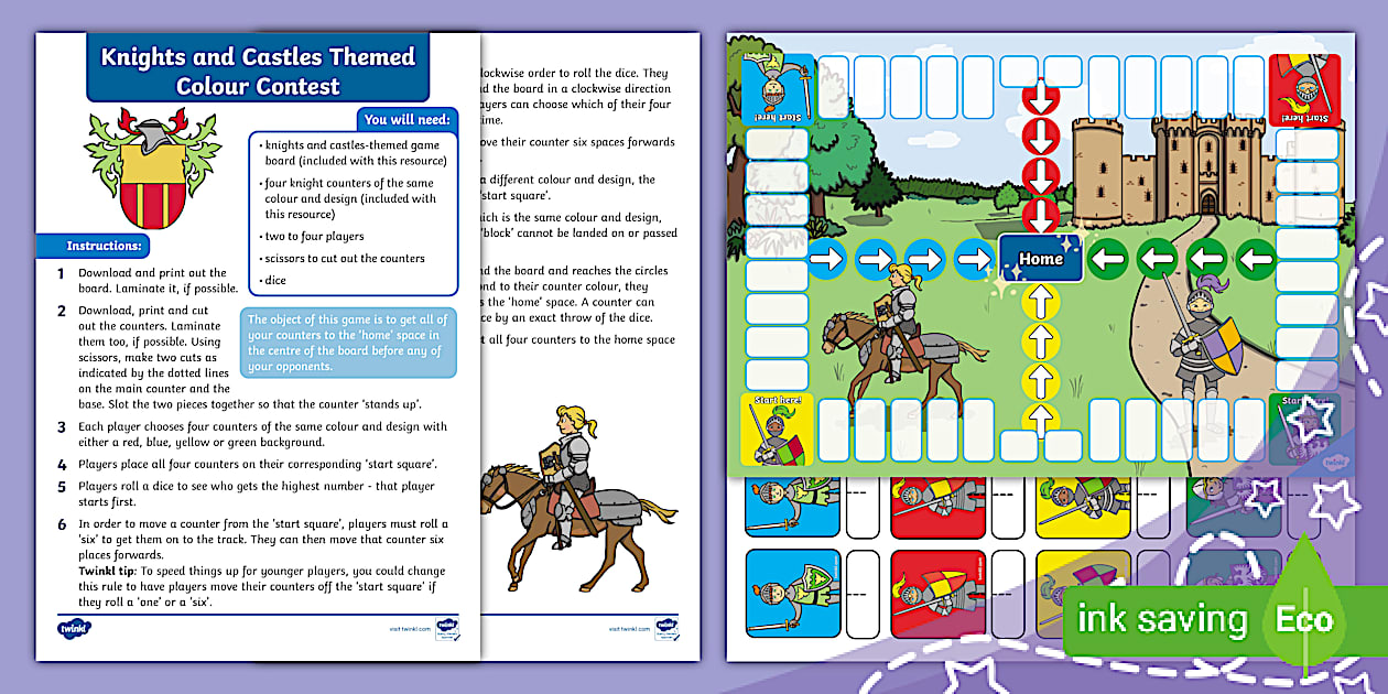 Knights and Castles Themed Colour Contest Game - Twinkl