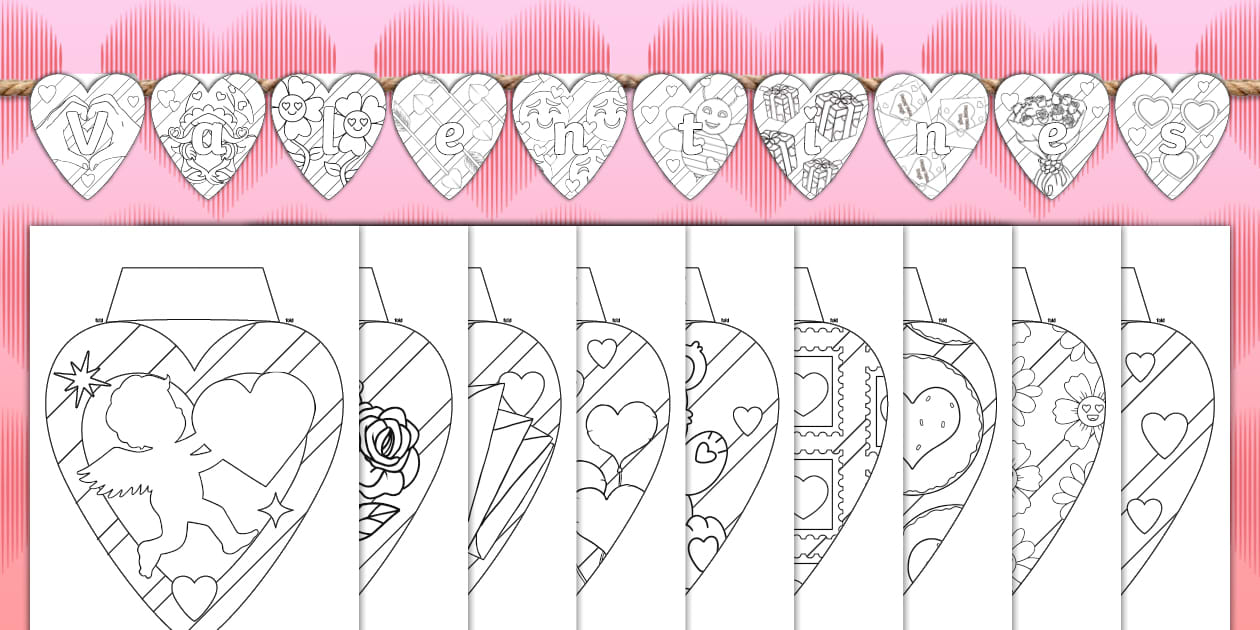 KS1 Happy Valentine's Day Colouring Display Bunting - Twinkl