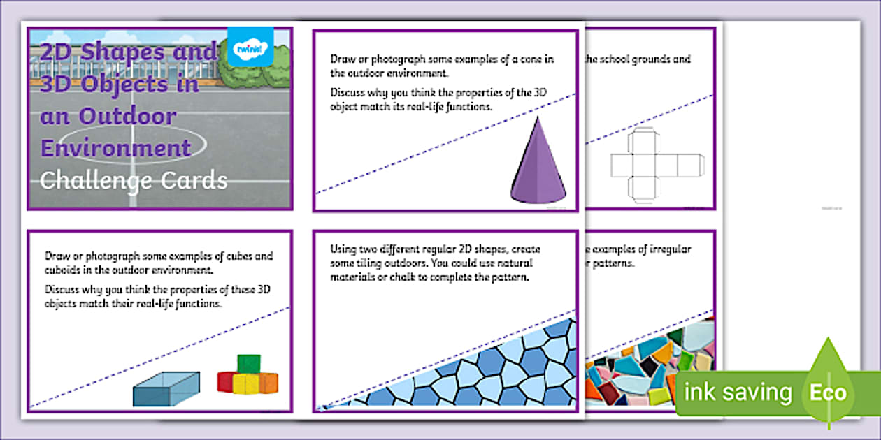 2D and 3D Shapes Comparison - CfE Outdoor Challenge Cards