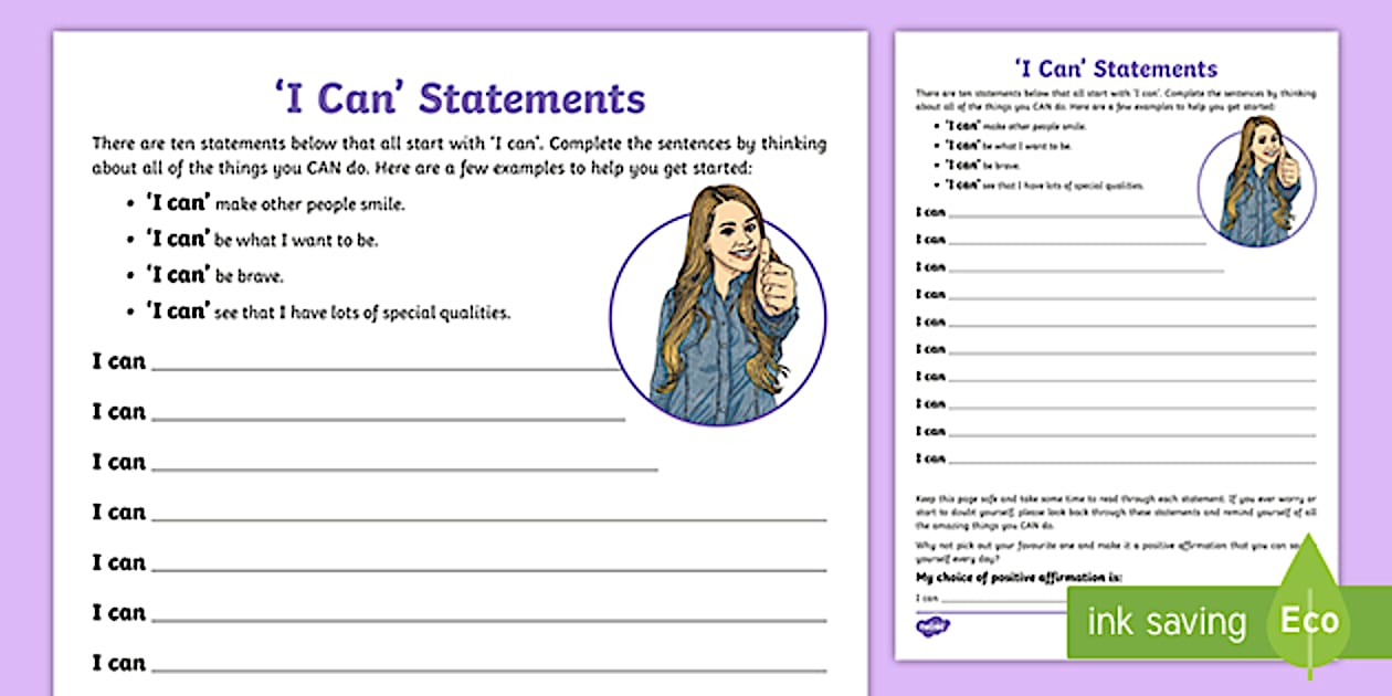 Early years 'I Can' Statements Worksheet | Boost self-esteem