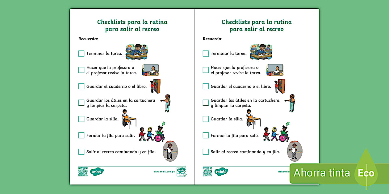 Checklist: Rutinas para salir al recreo - Twinkl