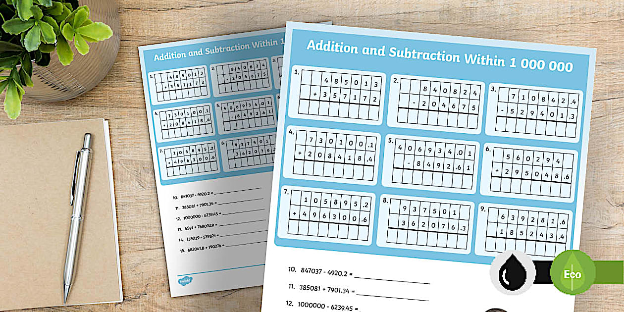 Add and Subtract Numbers Within 1,000,000 - Twinkl