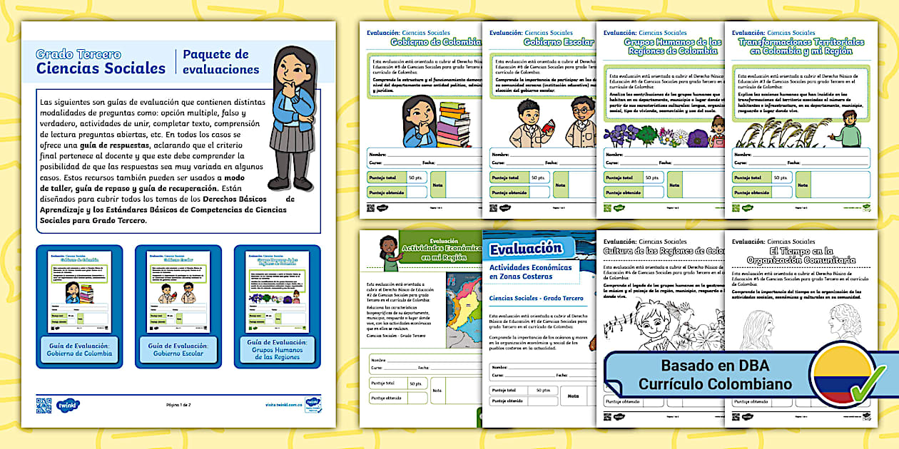 Evaluación Ciencias Sociales Grado Tercero Primaria