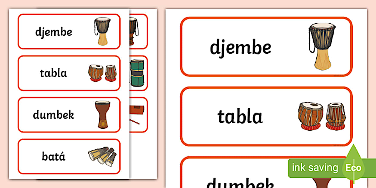 Editable African Drums Display Word Cards - Twinkl