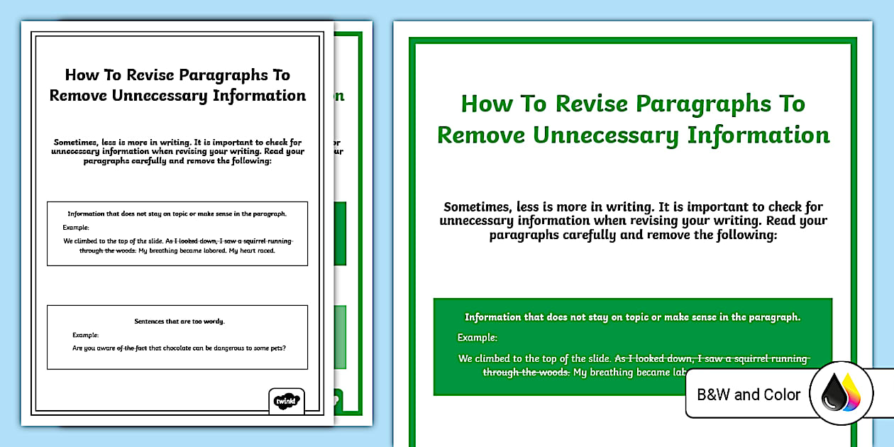 Fifth Grade Revising Paragraphs to Remove Unnecessary Information ...