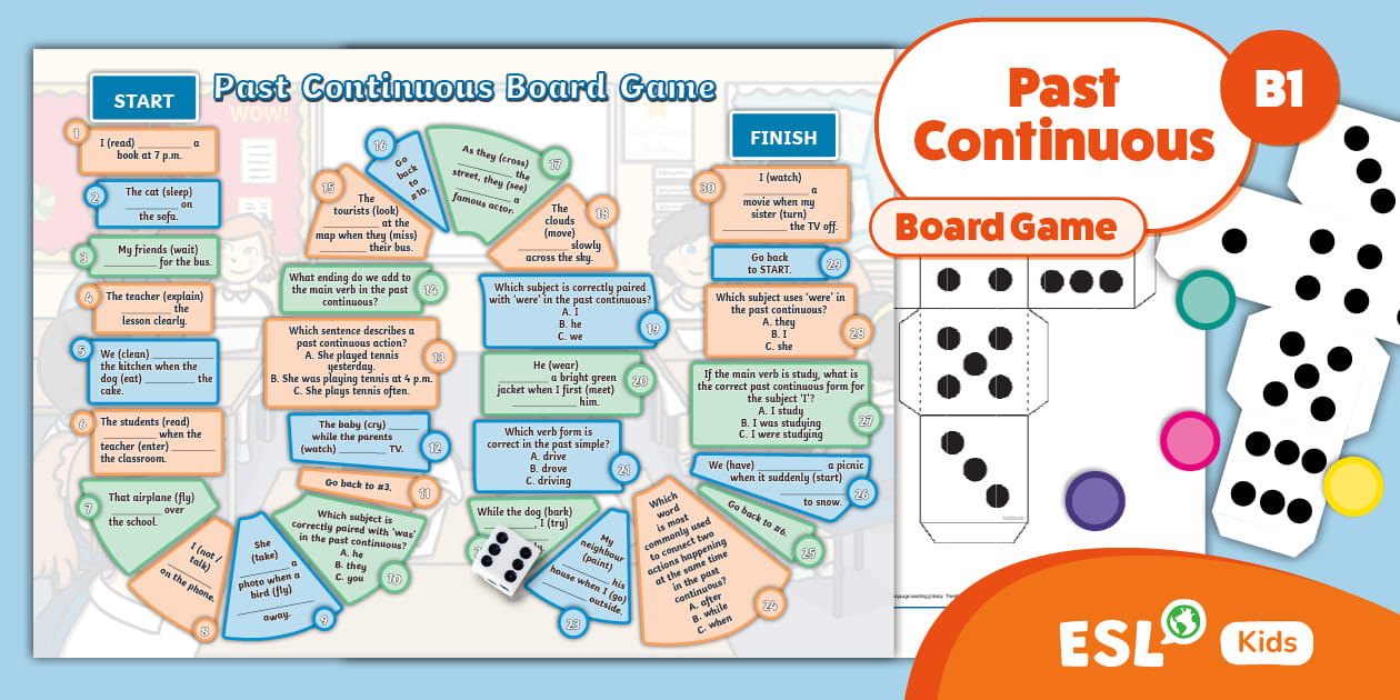 ESL Past Continuous Board Game [Kids, B1]