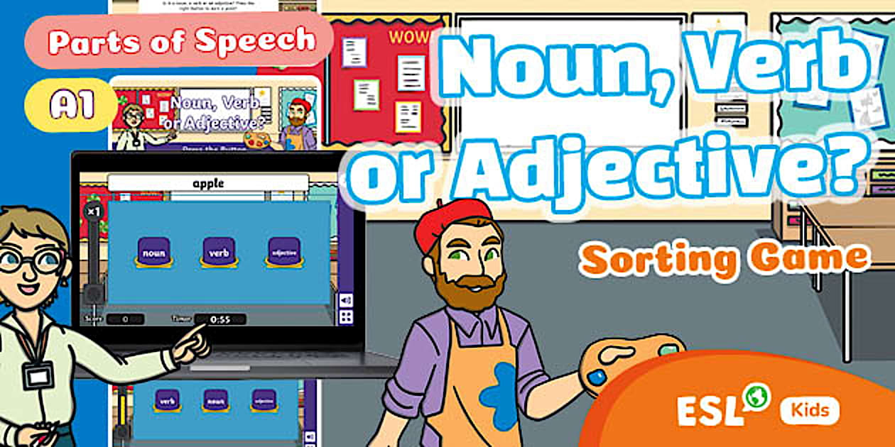 Noun, Verb or Adjective? Press the Button Game [Kids, A1]