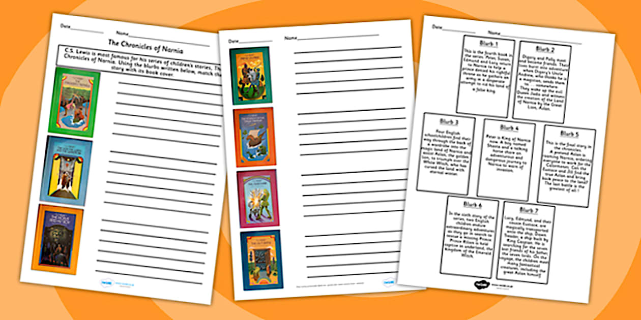 The Chronicles of Narnia Book Cover and Blurb Matching Activity