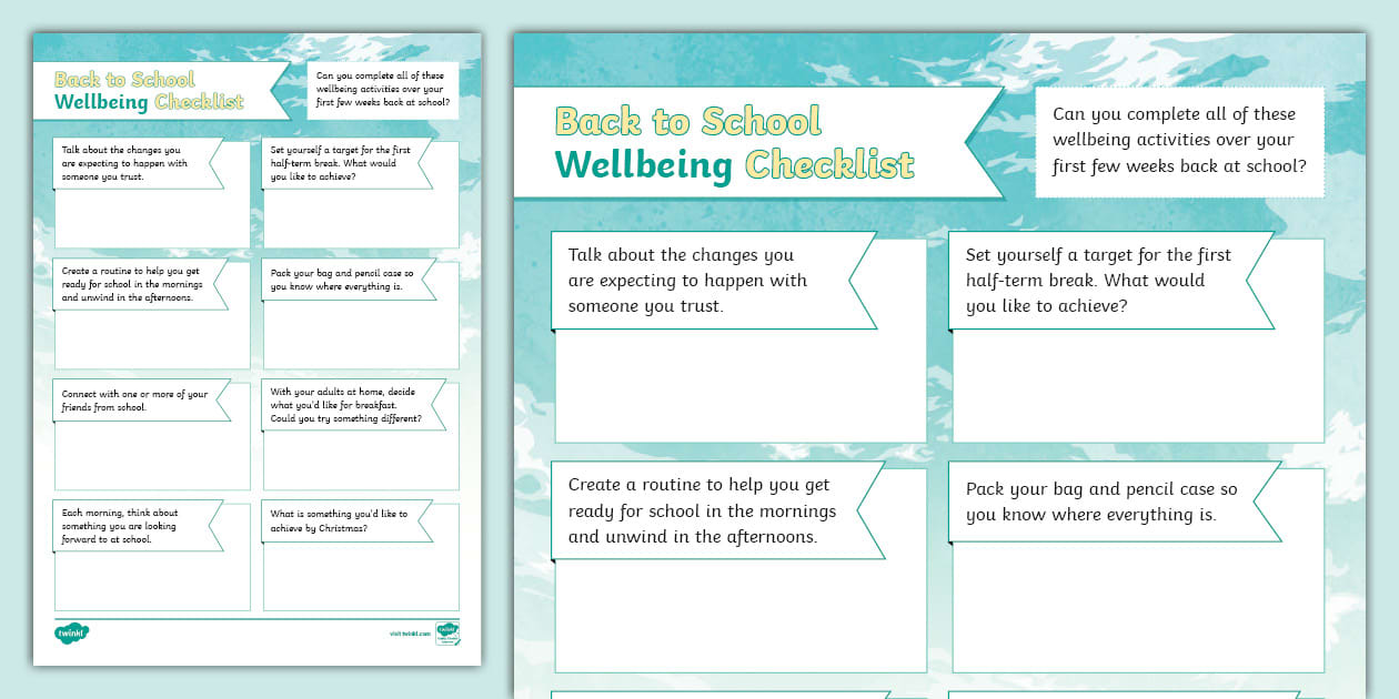 Welcome Back to School Wellbeing Checklist - Twinkl